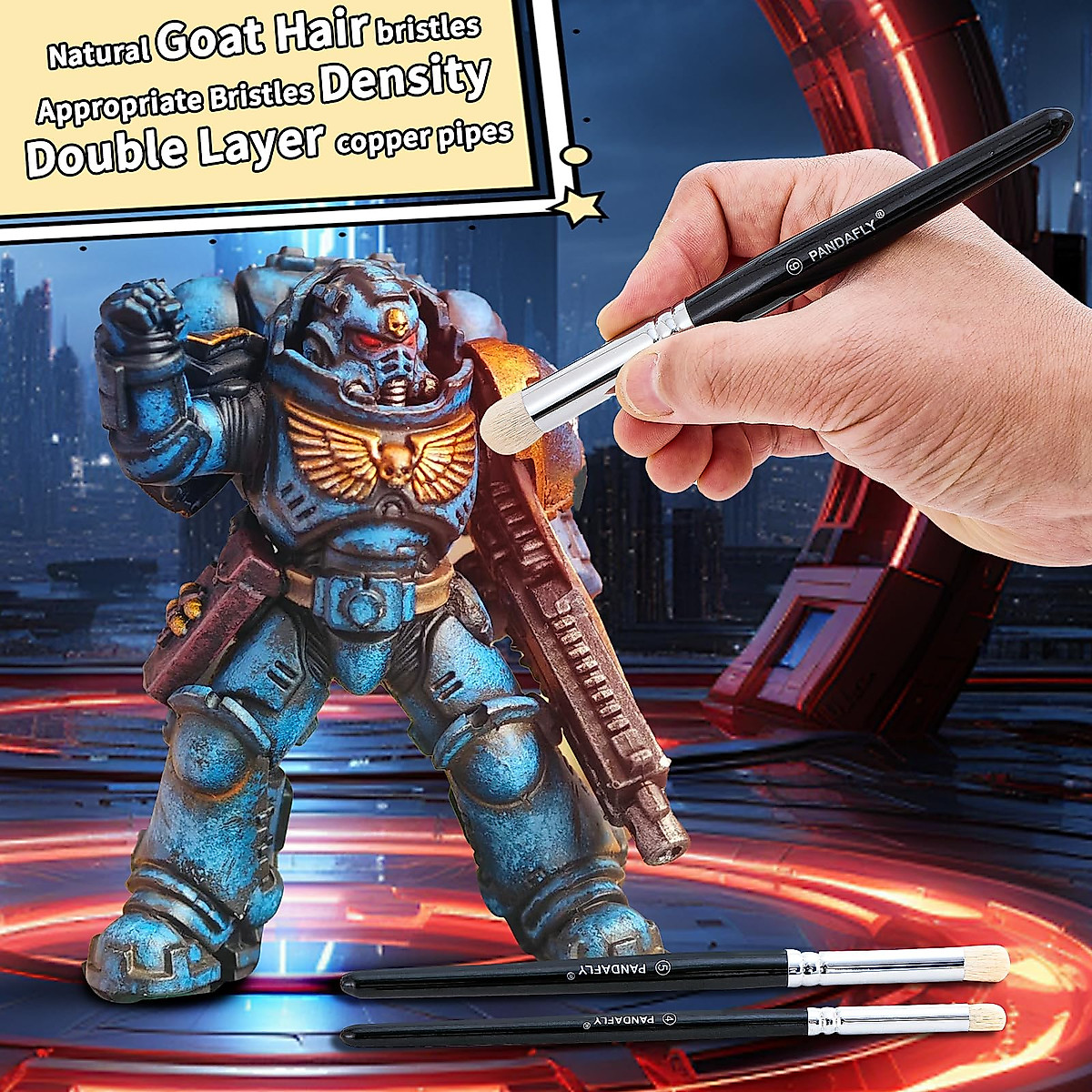 PANDAFLY Drybrush Set - 3 Sizes Hobby Detail Paint Brush Set, Acrylic Paint Brushes for Tabletop & Wargames, 40k, DND Miniatures, Citadel, Scale Model, Watercolor Oil Painting