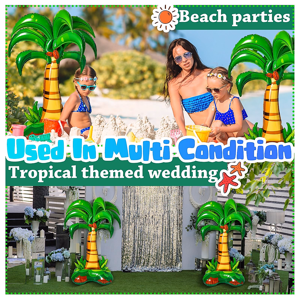 Libima 4 Pcs 52 Inch 3D Big Palm Tree Balloons Foil Balloons Birthday Wedding Party Decor Inflatable Palm Tree Balloons for Kids Adults Hawaiian Luau Party Baby Shower Ball Summer Theme Decorations