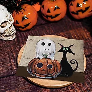 AnyDesign 80 Pack Halloween Paper Napkins Disposable Black Cat Pumpkin Ghost Luncheon Napkins Spooky Decorative Dessert Dinner Hand Napkin for Halloween Party Supplies, 6.5 x 6.5 Inch