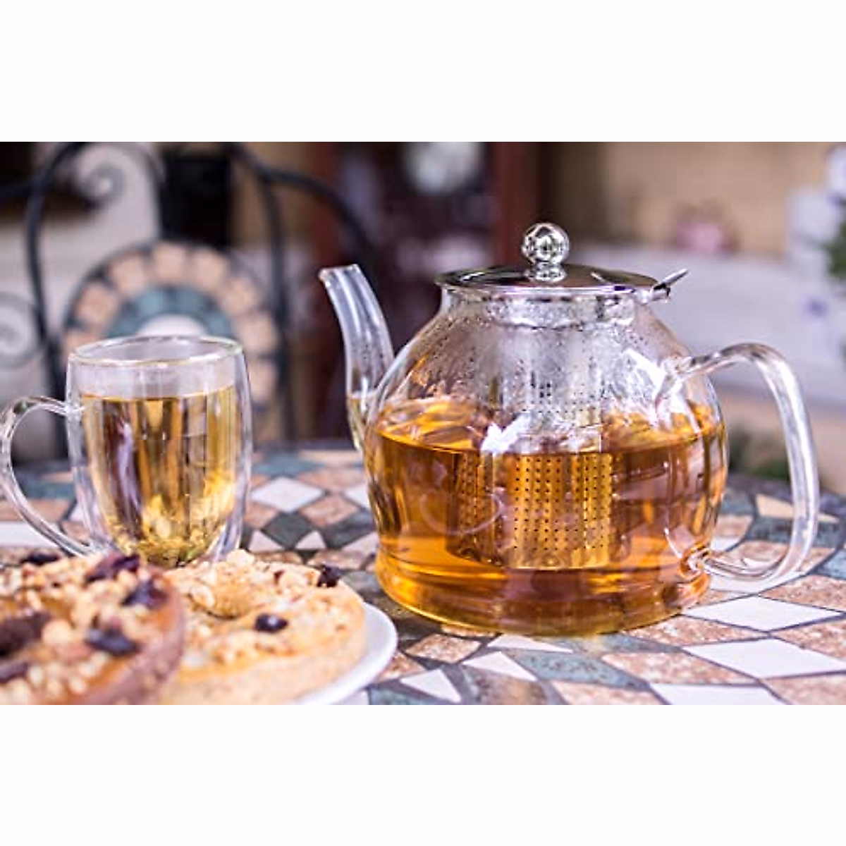 Aserson 1200 ml/40 oz Glass Teapot, Heat Resistant, Stainless Steel Infuser, Handmade, Leaf Tea Brewer, Borosilicate Glass, Stovetop Teapot and Microwave Safe