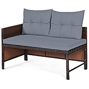 Moccha Patio Furniture Sets, Sectional Sofa Set, includes Lounge Chaise, Loveseat & Coffee Table, All Weather Rattan Wicker Couch w/Washable Seat Cushions, Patio Garden Lawn Backyard Furniture (Grey)