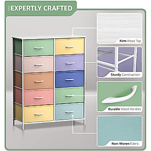 Sorbus Kids Dresser with 10 Drawers - Storage Unit Organizer Chest for Clothes - Bedroom, Kids Room, Nursery, & Closet - Steel Frame, Wood Top & Handles, and Easy Pull Fabric Bins