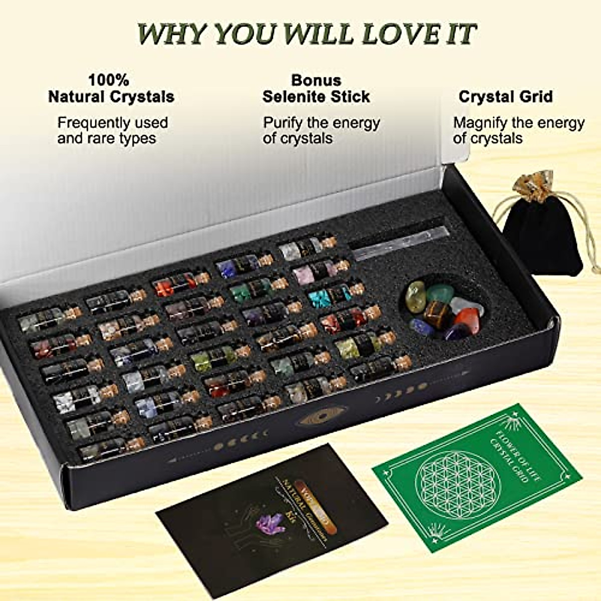 Crystals and Healing Stone Witchy Gifts for Witchcraft Supplies 30 Pcs Bottles Gemstones and Crystals Set Wiccan Supplies and Tools for Witchcraft 7 Pcs Chakra Stones Spiritual Gift for Women Beginner