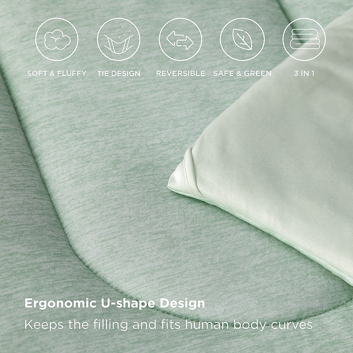 Bedsure King Comforter Set Kids - Cooling and Warm Bed Set, Sage Green Reversible All Season Cooling Comforter, 3 Pieces, 1 King Size Comforter (102"x90") and 2 Pillow Cases (20"x36")