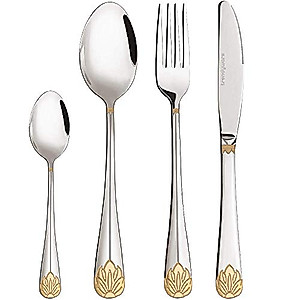 Silverware Set Limited Edition – 24 Piece Family Dinnerware Set – Flatware Set for 6 – Silver Tableware Set w/Gold Accents – Great for Family Gatherings & Daily Use – Spoons, Knives, Teaspoons, Forks