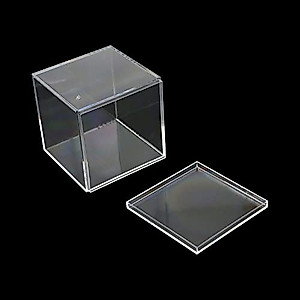 Tighall 4PCS Clear Acrylic Square Cube Organizer Plastic Boxes for Display Box with Lid for Sugar,Nut,Yogurt,Beads,Office Supply, Gift box, 2.9"/74mm