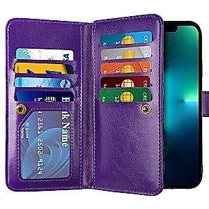 Vofolen 2-in-1 Case for iPhone 13 Pro Max 5G Wallet Card Holder 9-Slot for Women Girl Detachable Strap Hybrid Protective Slim Hard Shell Magnetic PU Leather Folio Pocket Flip Case Mandala Purple