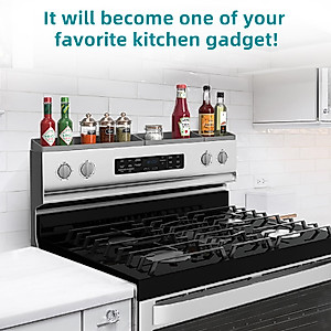 Silicone Magnetic Stove Top Shelf: Over the Stove Spice Rack for 20"/24"/30" Length, Non-Slip Oven Shelf for Top of Stove, Magnetic Shelf for Kitchen Stove with 3 Sections, Shelf for Back of Stove