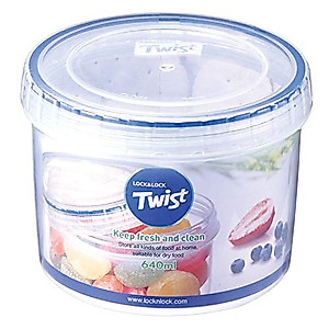 LOCK & LOCK Easy Essentials Twist Food Storage lids/Airtight containers, BPA Free, Short-22 oz-for Fruits, Clear