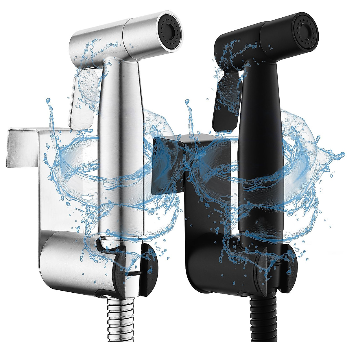 LUFEIDRA Handheld Toilet Bidet Sprayer for Toilet-Adjustable Water Pressure Jet Spray with Plastic T-Valve for Feminine Wash (Brushed Nickel + Matte Black)