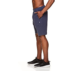 Gaiam Men's French Terry Yoga Shorts - Athletic Gym and Running Sweat Short with Pockets - Synergy Navy Heather, Large