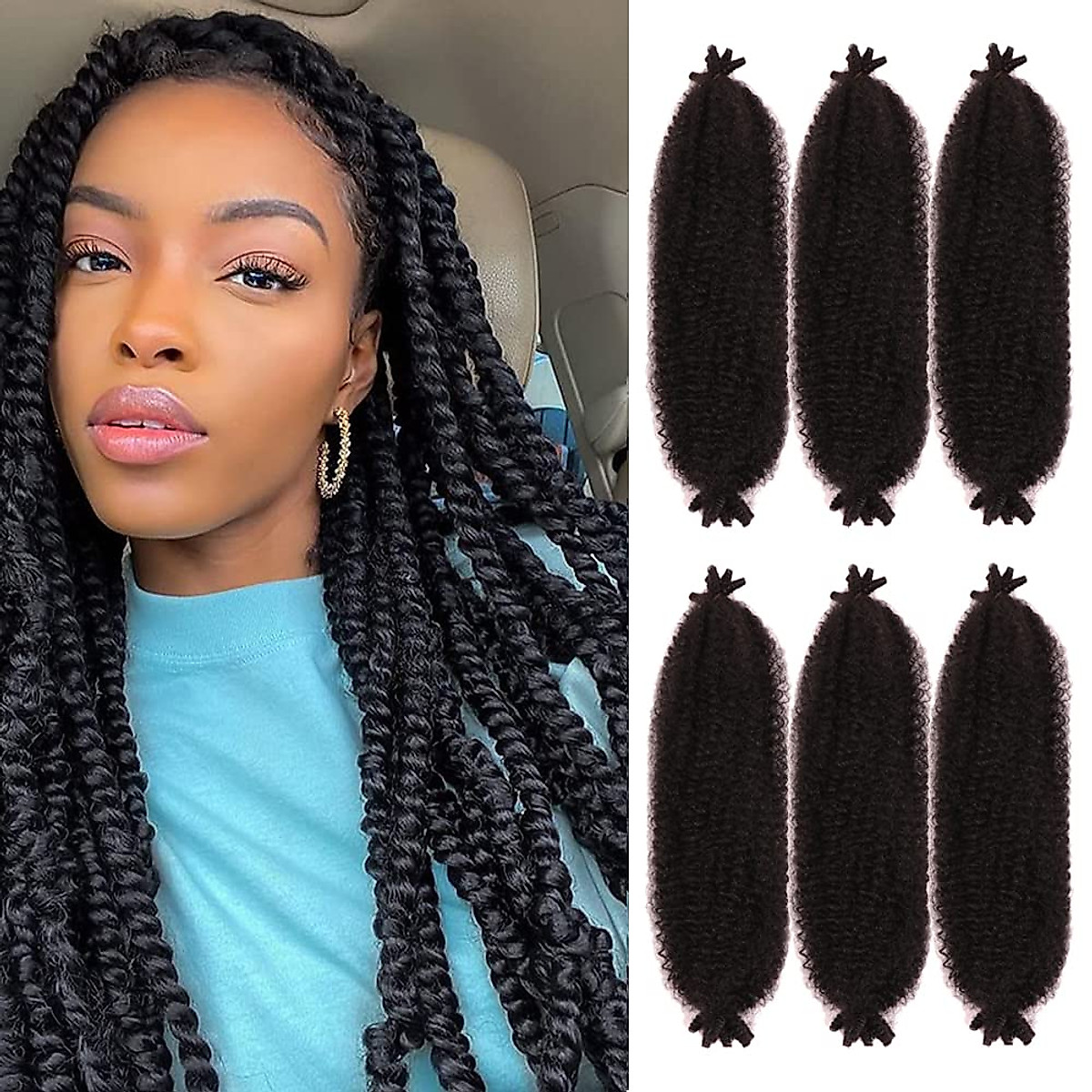 Seimainurs Springy Afro Twist Hair Marley Hair Spring Twist For Distressed Soft Locs Synthetic Pre-Separated Crochet Braiding Hair Marley Twist Hair Extension For Black Women (16 Inch (Pack of 3), 1B)
