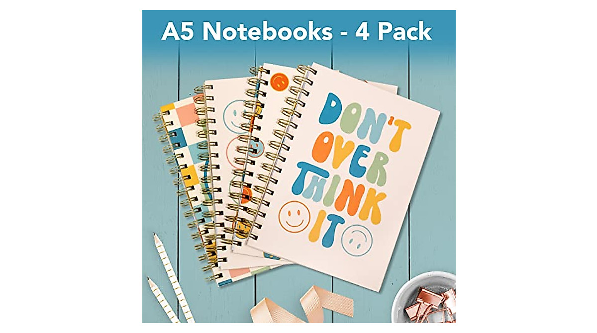 Cute A5 Notebooks 4 Pack for School & Work