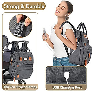 Diaper Bag Backpack, Versatile Large Travel Diaper Bag with Portable Changing Pad and USB Charging Port for Moms Dads, Waterproof Unisex Baby Bag for Boys Girls, Baby Registry Search Shower Gifts