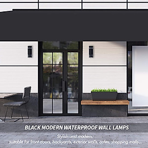 LANFU 12.8inch LED Outdoor Rectangular Modern Wall Sconce Waterproof 12W, Black Exterior Wall Light Fixture Outside for House Patio Garage,2700k Warm White, IP65 Waterproof Up and Down Light (1 PCS)