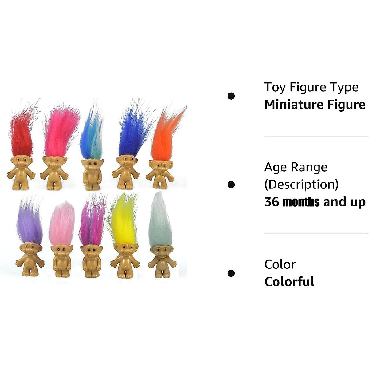 Yintlilocn 10PCS Mini Troll Dolls, PVC Vintage Trolls Lucky Doll Mini Action Figures 1.2" Cake Toppers Chromatic Adorable Cute Little Guys Collection, School Project, Arts Crafts, Party Favors
