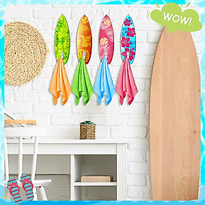Sintuff 4 Pcs Pool Towel Hooks Wooden Ornament Hooks Hawaii Decorative Wall Hooks Towel Rack Hangers for Beach Swimming Pool Bathroom Bedroom Decoration (Hawaii Style)