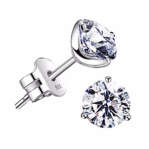 "STUNNING FLAME" 18K Gold Plated Silver Brilliant Cut Simulated Diamond Cubic Zirconia Stud Earrings(white-gold-plated-silver, 0.9)