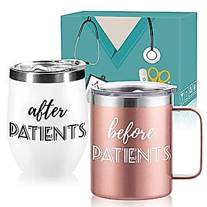 Physkoa Before Patients, After Patients Gift Set - 12oz Stainless Steel Wine Glasses and 12oz Stainless Steel Coffee Mug Set - Nurse Gifts for Women,Nurses Week Gifts,Nursing Graduation Gifts