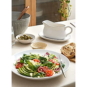 LE TAUCI 17oz Gravy Boat with Saucer Stand, Set of 1, Ceramic Sauce Boat with Tray for Salad Dressings, Creamer, Broth, Black Pepper, WHITE