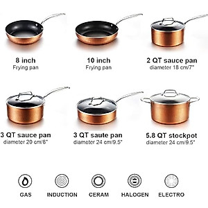 COOKSMARK 10 Piece Hammered Copper Cookware Set with Nonstick Coating, Induction Pots and Pans Set Dishwasher Safe