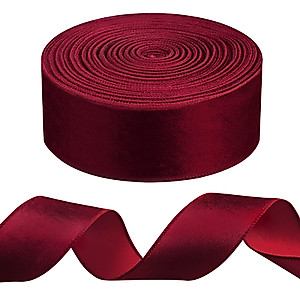 50 Yards 2.5 Inch Christmas Red Velvet Wired Ribbon Fabric Decorative Ribbon Gift Wrapping Ribbon for DIY Craft Christmas Holiday Bows Wreath Wedding Indoor Outdoor (Wine Red)