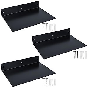 RealPlus Metal Floating Shelf Wall Mounted (12 inch x 8 inch) Heavy Duty Industrial Modern Steel Display Shelves, Black (Pack of 3)