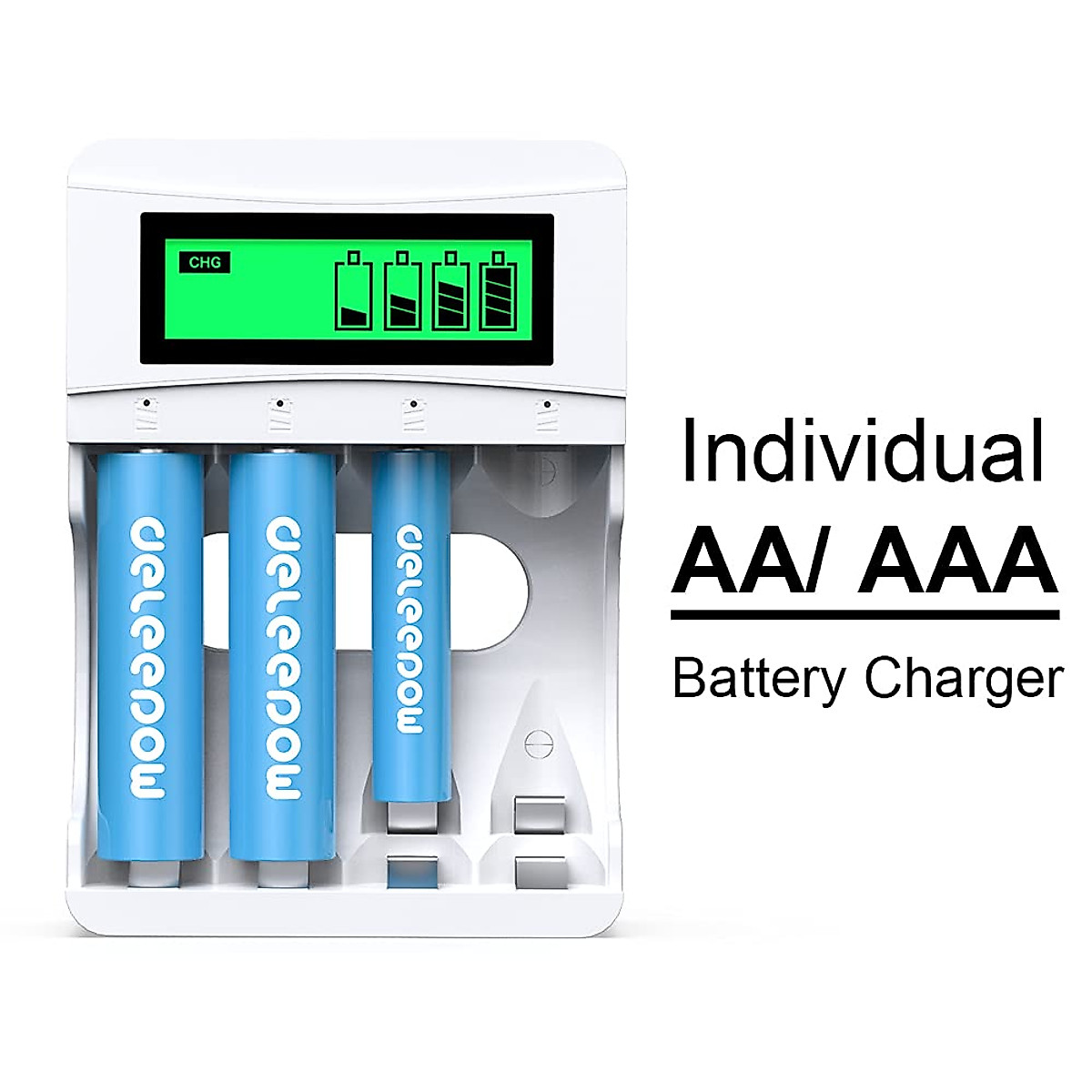 Deleepow 8 AA NiMH Rechargeable Batteries 3300mAh, 1.2V High Capacity 1200 Cycles Precharged, with LCD Display Charger, for Household, Cordless Phones, Remote Controls, Electronics