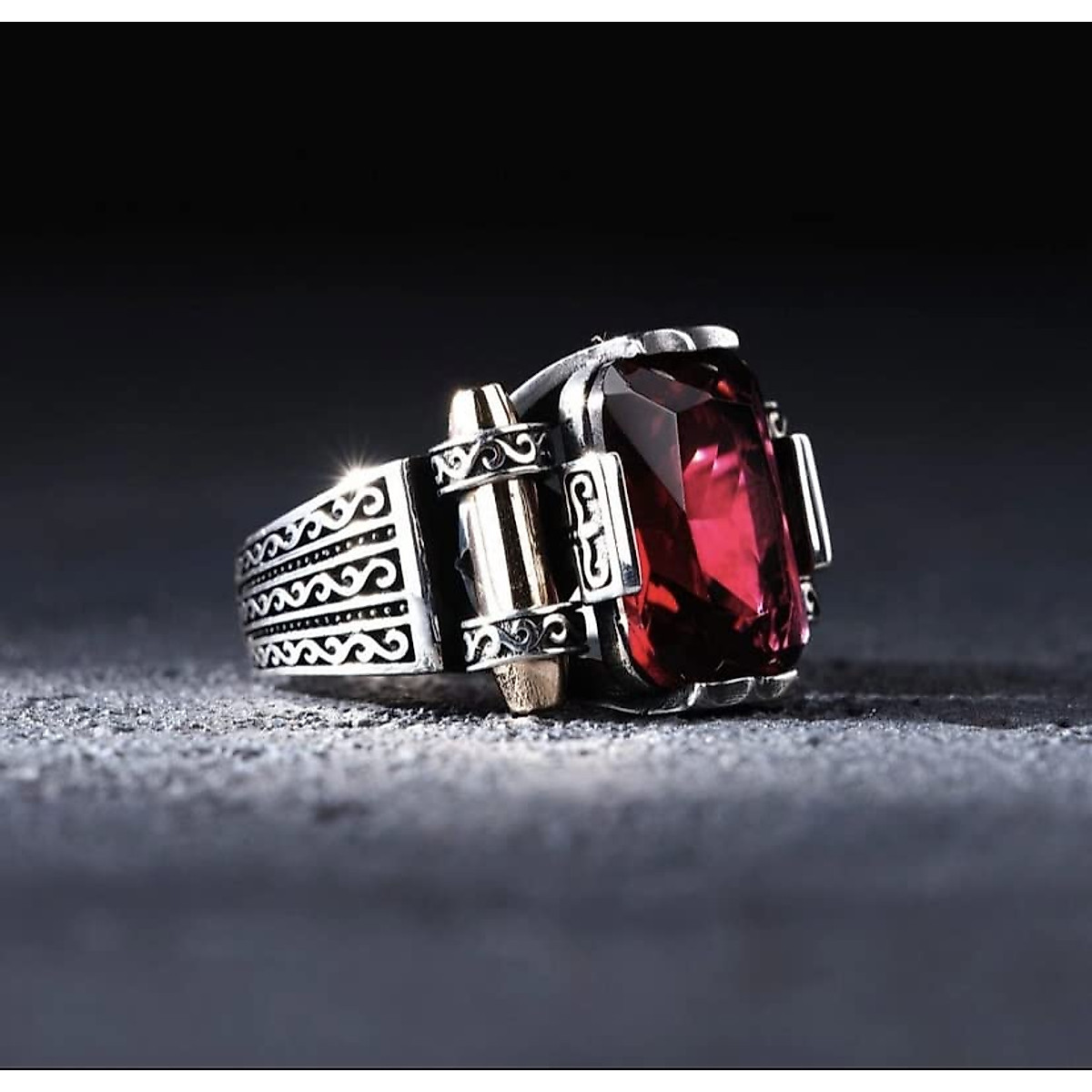 Men Silver Ruby Stone Ring, Square Stone Man Ring, Turkish Silver Handmade Ring, Zircon Stone Ring, 925k Sterling Silver Ring