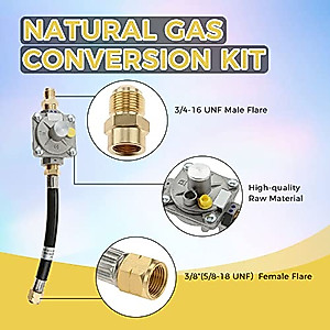 710-0003 Natural Gas Conversion Kit, Hose and Regulator, 10 Feet 1/2 Inch ID Natural Gas Hose with Quick Connect Fittings Compatible with Kitchen-aid, Convert Propane to Natural Gas