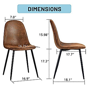 Wonder Comfort Washable PU Cushion Back and Black Metal Legs,Shell Lounge Kitchen Living Room Modern Dining Chairs with Padded Seat (4, Brown, Large)