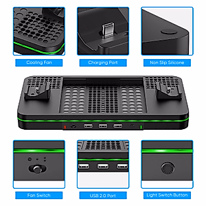 Vertical Cooling Stand for Xbox Series X/S, Dual Controller Charging Station for Xbox Series X/S with Cooling Fan 3 Hub USB Ports