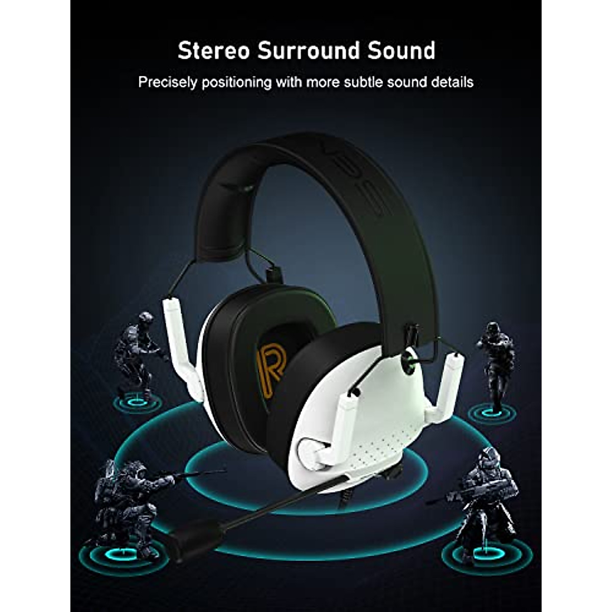 SENZER SG500 Surround Sound Pro Gaming Headset with Noise Cancelling Microphone - Detachable Memory Foam Ear Pads - Portable Foldable Headphones for PC, PS4, PS5, Xbox One, Switch - White