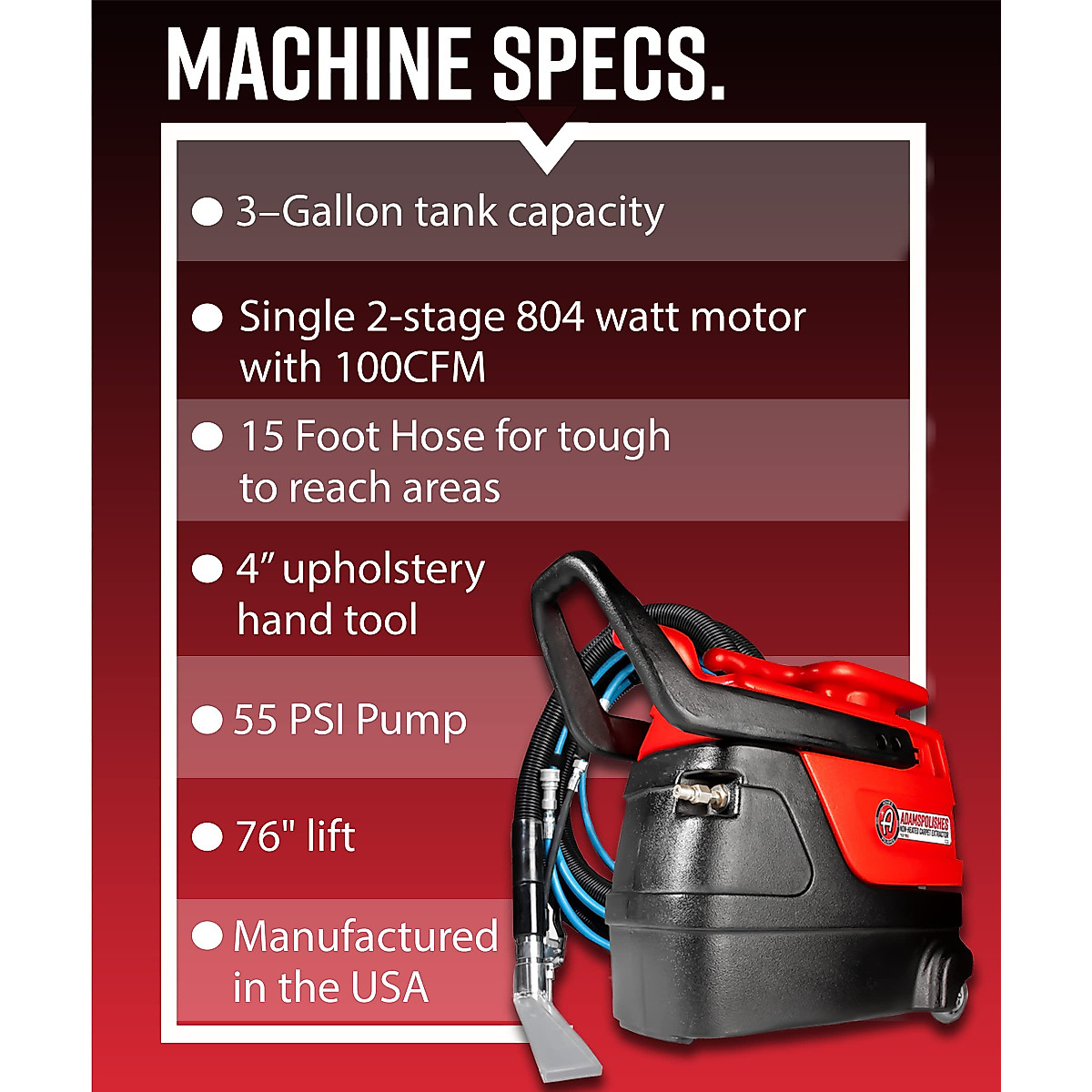 Adam's Polishes Non-Heated Carpet Extractor, Powerful Spot and Upholstery Cleaner, Clear Hand Tool, 15 Foot Hose, Easy Dirt and Spot Removal for Vehicles