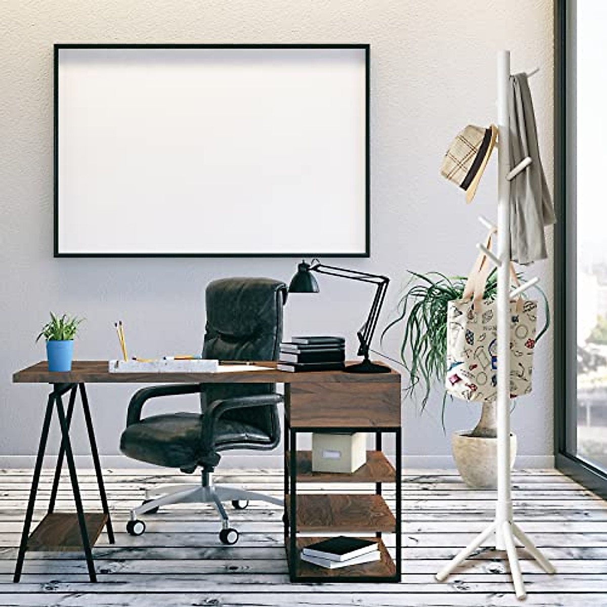 IBUYKE Coat Rack Stand Freestanding, C Shaped Side Table, Coat Tree with 3 Adjustable Sizes and 8 Hooks, Industrial Small End Table for Sofa and Bed, Bedroom, Hallway RF-1194&TMJ406H