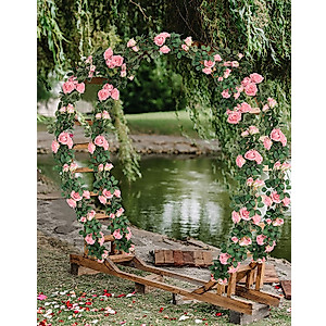 U'Artlines 5 Pack Artificial Pink Rose Vines Floral Garlands Total 32.5 Ft Fake Vine Silk Flower Garland for Indoor Outdoor Home Wedding Arch Garden Wall Decoration