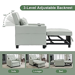 HForesty 3-in-1 Pull Out Sofa Bed, Convertible Chair Bed with USB Port, Sleeper Sofa Couch with 3-Level Adjustable Backrest, Sofa Bed Couch with Breathable Linen Fabric for Living Room, Green