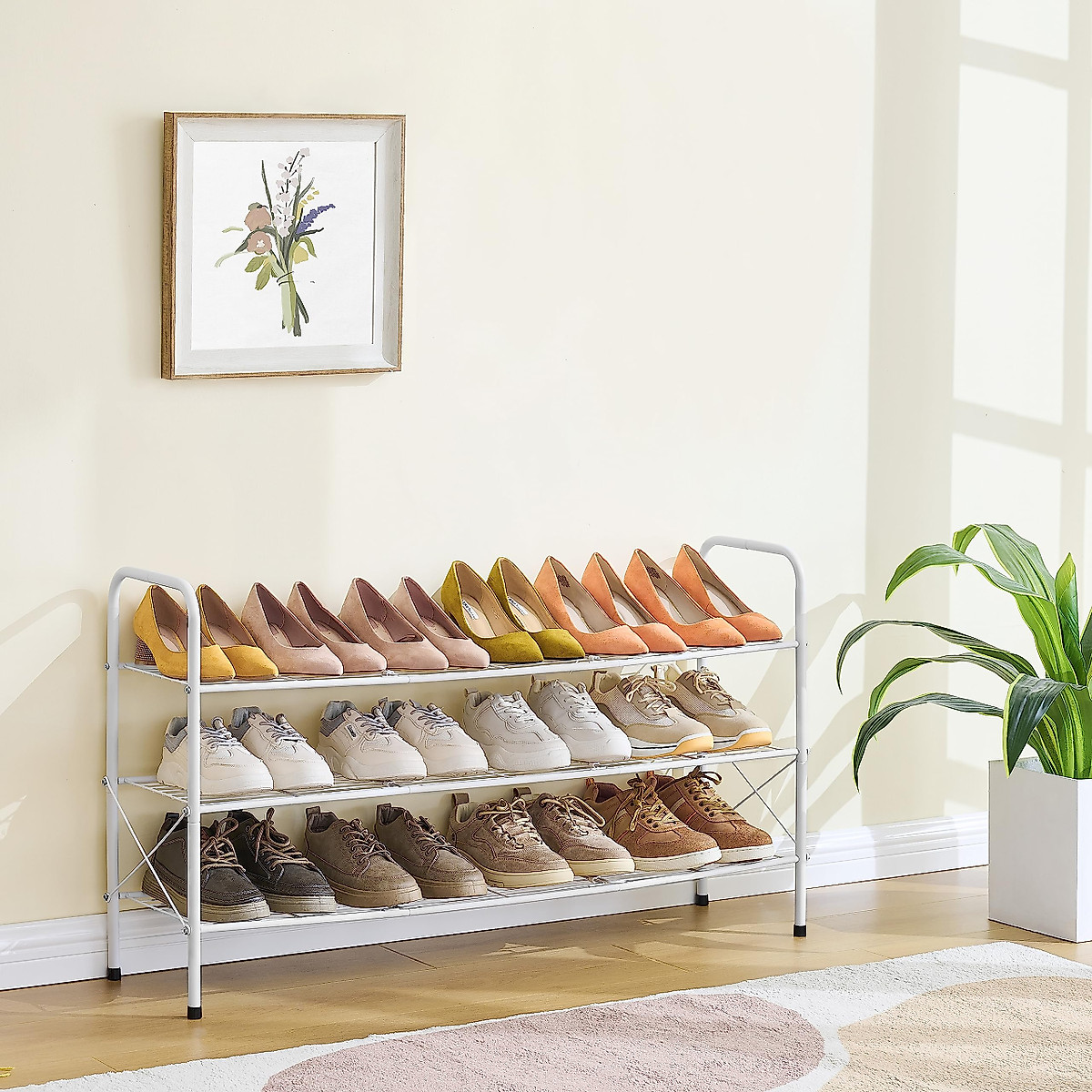 Hoctieon 3 Tier Durable Mesh Style Shoe Rack, Entryway Shoe Shelf, Shoe Rack FreeStanding, Shoe Storage Organizer, Shoe Rack for Closet, White