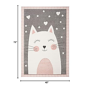 SAFAVIEH Carousel Kids Collection Accent Rug - 4' x 6', Pink & Grey, Cat Design, Non-Shedding & Easy Care, Ideal for High Traffic Areas for Boys & Girls in Playroom, Nursery, Bedroom (CRK134P)
