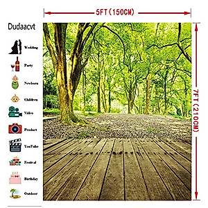 Dudaacvt Enchanted Forest Backdrop 5x7ft Trees Path Wood Floor Rain Photo Background Vinyl Shoot Studio Props for Party Pictures Q007