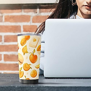 QWEUIOP 20oz Insulated Travel Coffee Mug Cake Peach Pattern Stainless Steel Tumbler with Lid Double Wall Vacuum Coffee Cup For Hot and Cold Drinks14136