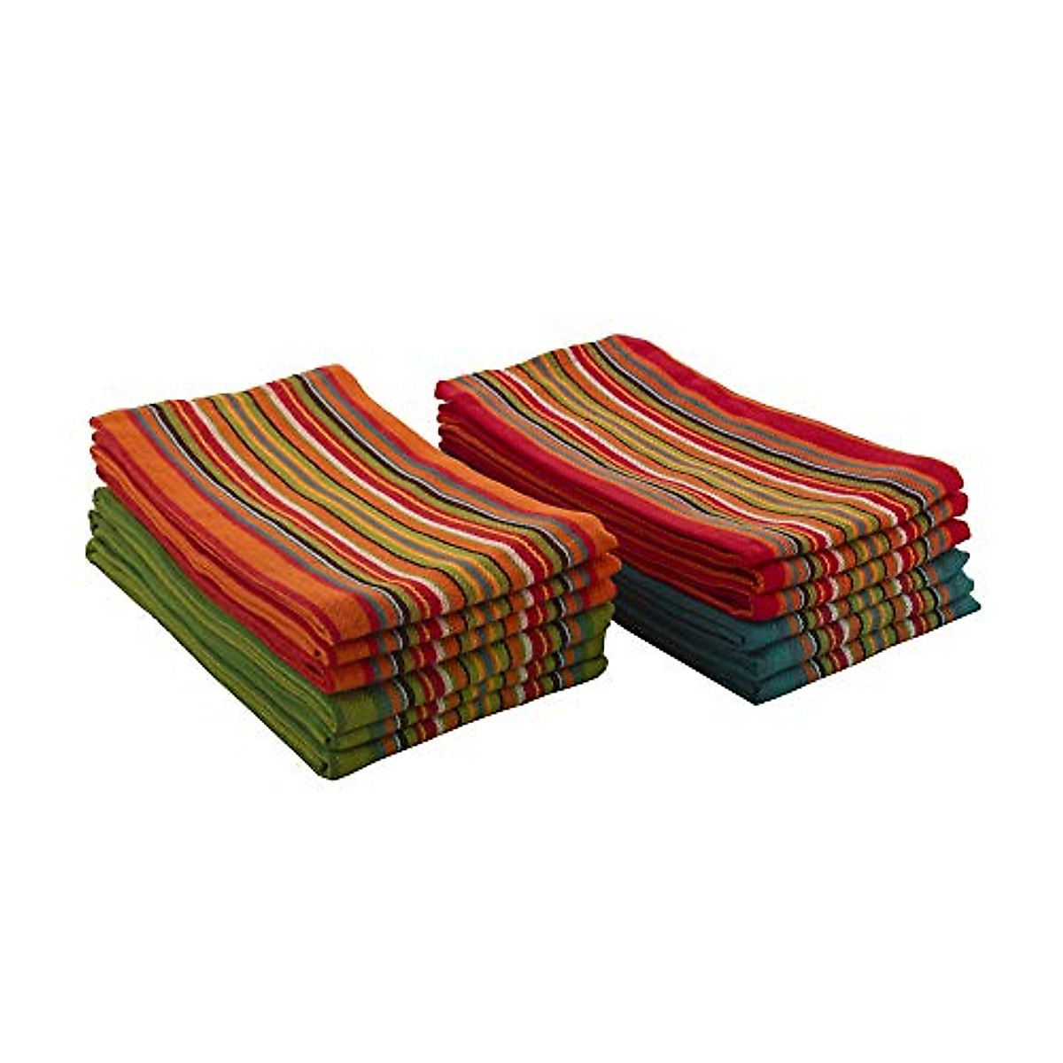 Neolino Kitchen Dish Towels, Salsa Stripe, 100% Natural Absorbent Cotton (Size 28 x 16 inches), Pack of 12-Multi Color