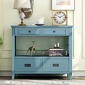 XD Designs Modern Console Table Wood Sofa Table with 4 Drawers and 1 Shelves Sideboard Buffet Table Narrow Accent Table Furniture Light Blue 31.5inchinch H x 36.02inchinch W x 13inchinch D