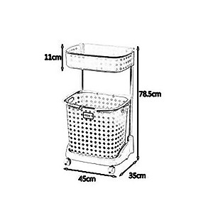WXXGY Movable Trolleys, Household Serving Cart Plastic Laundry Hamper for Dirty Clothes Toys for Bathroom, Home 2 Tiers Laundry Basket Cart Trolley on Wheels/Coffee/45 * 35 * 78Cm