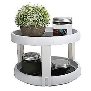 Lazy Susan Organizer,2 Tier Non Skid Spice Rack Turntable,360 Degree Rotating Seasoning Organizer,Easy to Install Turntable Organizer for Item Storage and Organization