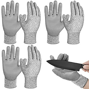 Janmercy Level 5 Cut Resistant Gloves, 6 Count, Grey, Unisex, Protective Glove
