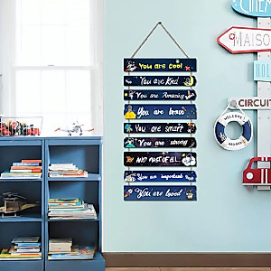 Outer Space Room Decor for Teen Boys Aesthetic, Cool Bedroom Wall Decor for Baby Boy, Navy Blue Kids Wall Art Signs, Fun Stuff Black Decorations for Nursery Bed Room Dorm Classroom Bathroom