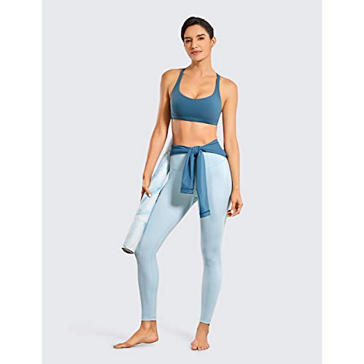 CRZ YOGA Strappy Sports Bras for Women - Criss Cross Back Wireless Padded Yoga Workout Cami Top Petrol Blue Small