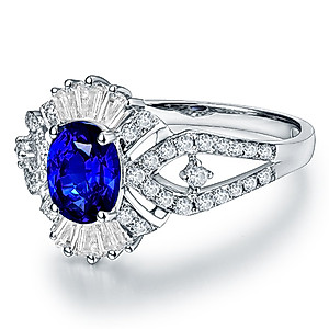 Lanmi 14K White Gold Natural Blue Sapphire Diamonds Ring Engagement Wedding Band for Women