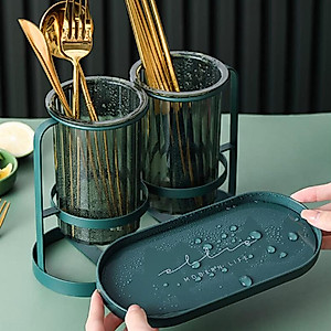 Hemoton Stainless Steel Serving Utensils Kitchen Utensil Holder Flatware Silverware Organizer Tableware Container Cutlery Holders for Spoons and Forks Dark Green Stainless Steel Utensil Holder